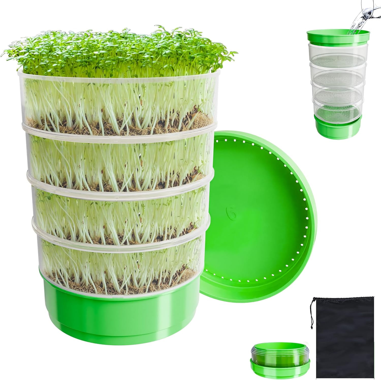 4-Tier Seed Sprouting Kit, Stackable Microgreens Growing Kit with Drain ...