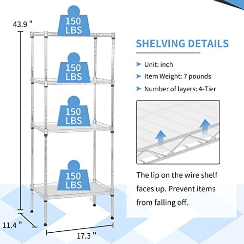 4-Tier Shelving Unit 44" H x 18L x 12D Storage Shelves with Wire Shelf ...