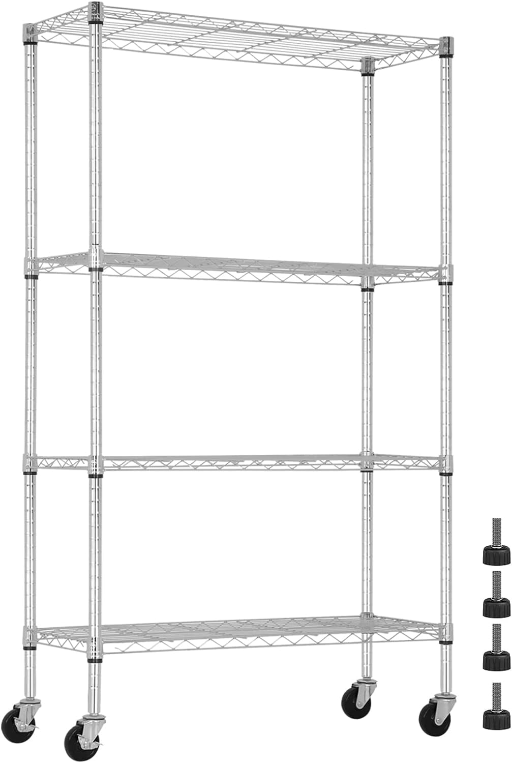 4 Tier Shelving Unit 62" H Adjustable Metal Shelves w/Wheels Heavy Duty ...