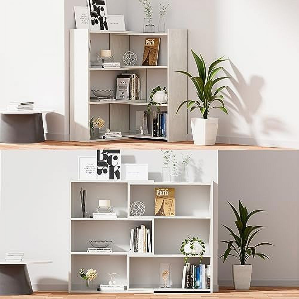 4-Tier Shelving Unit Expandable 30-55 inch Wide Large Corner Bookcase ...