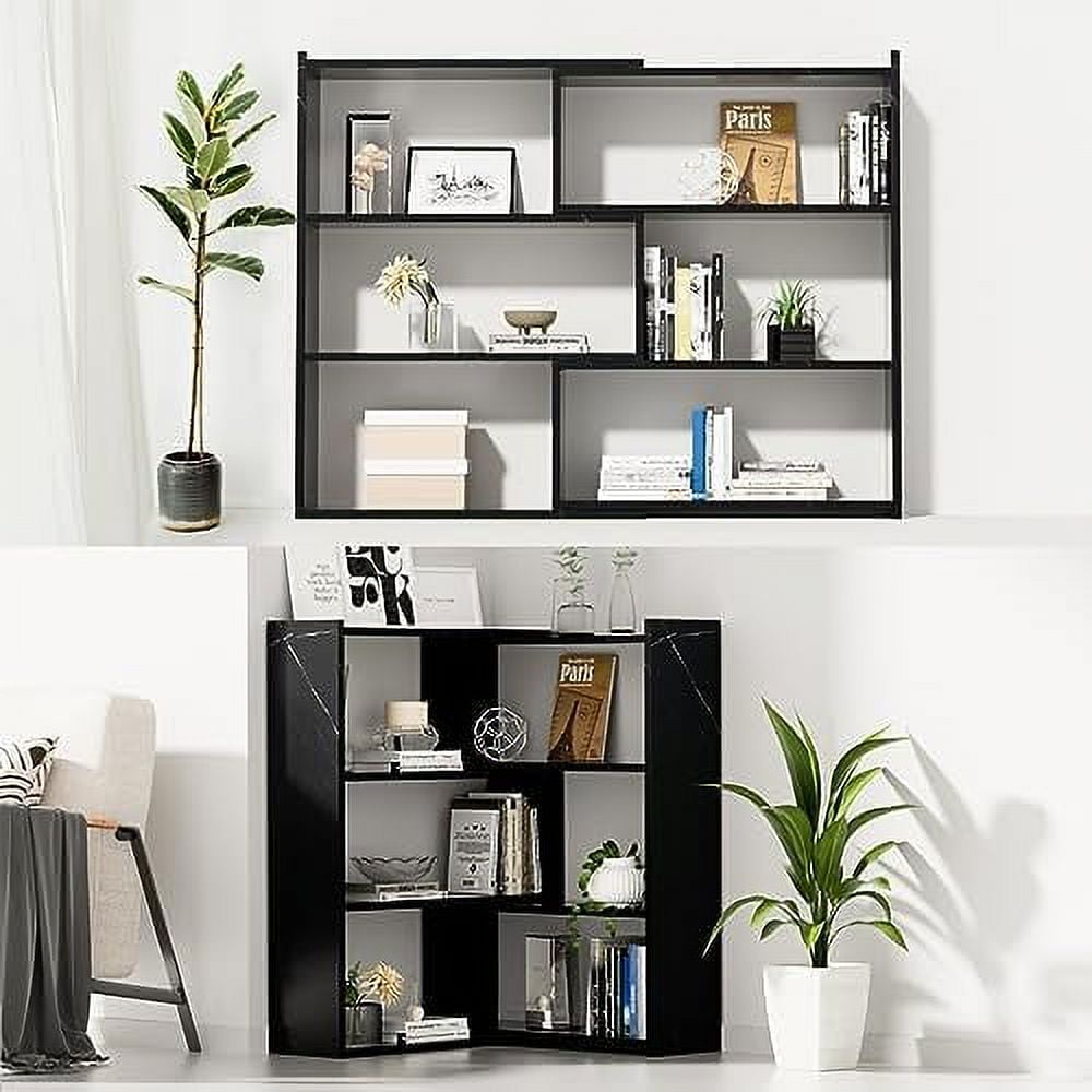 4-Tier Shelving Unit Expandable 30-55 inch Wide Large Corner Bookcase ...