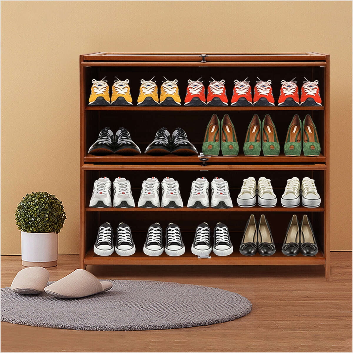 4-Tier Shoe Bench Shoe Rack Shoe Storage Cabinet ENTtryway Bamboo Shoe ...