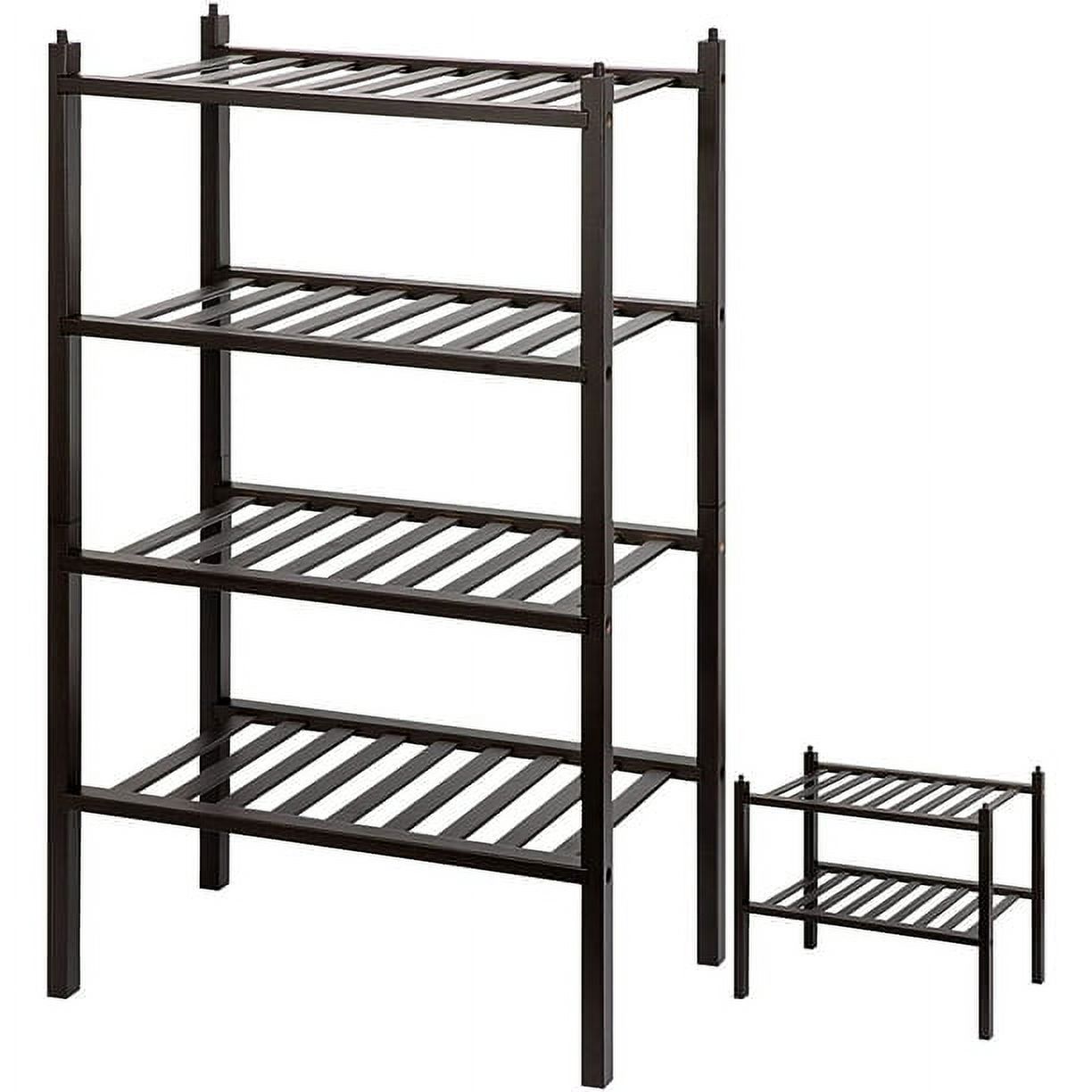 4 Tier Shoe Rack,100% Natural Bamboo Wooden Shoe Rack,Stackable Shoe ...