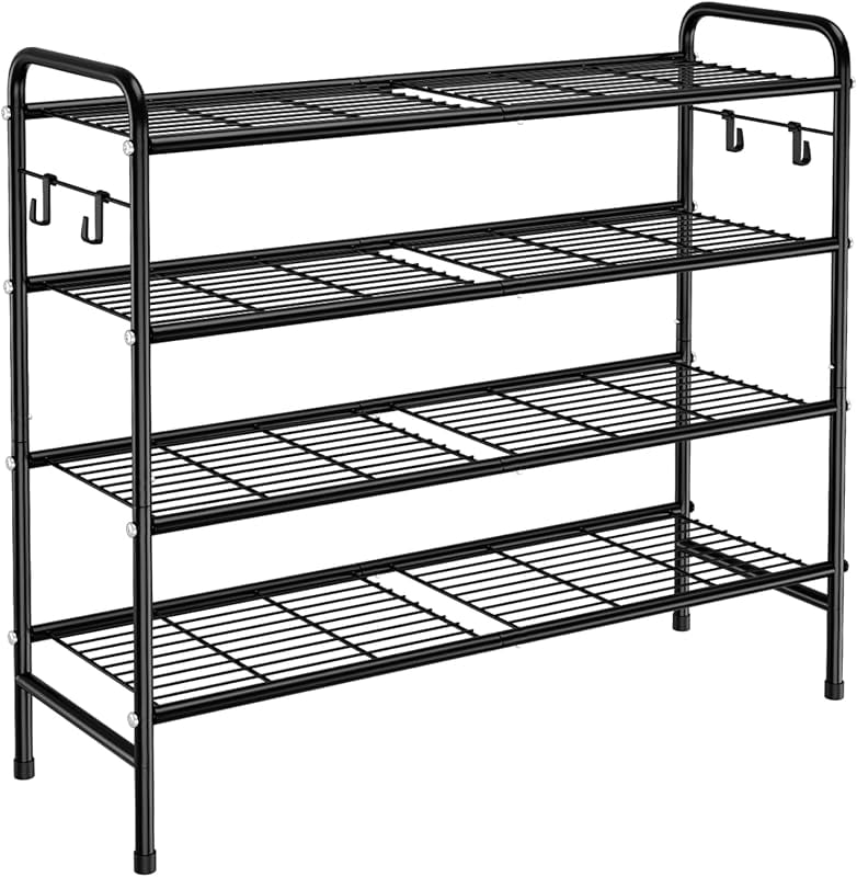 MY 4-Tier Shoe Rack 33" Wide Metal Shoe Organizer Long Shoe Storage ...