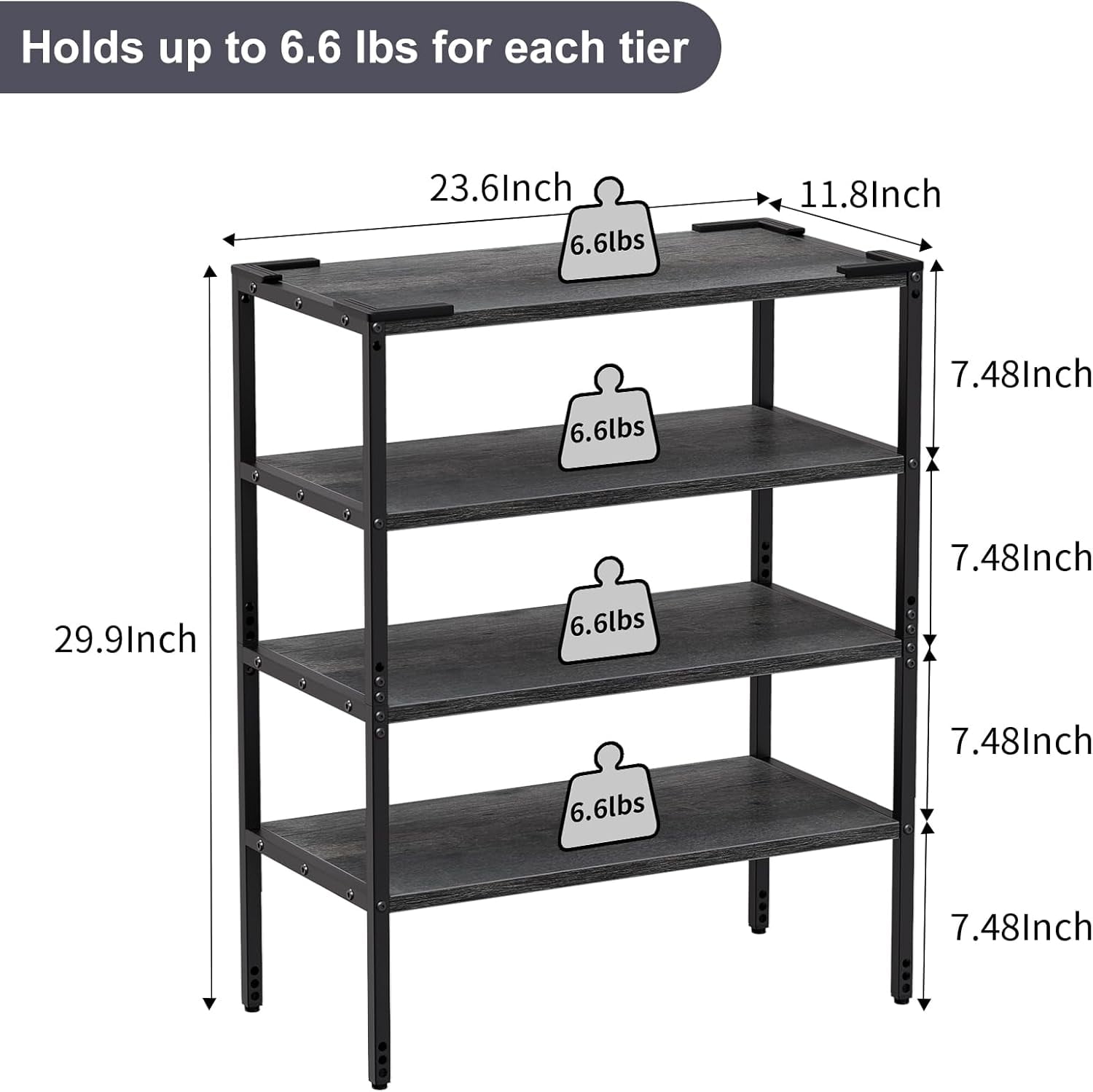 4-Tier Shoe Rack Adjustable Shoe Organizer with 4 Thickened MDF Boards ...