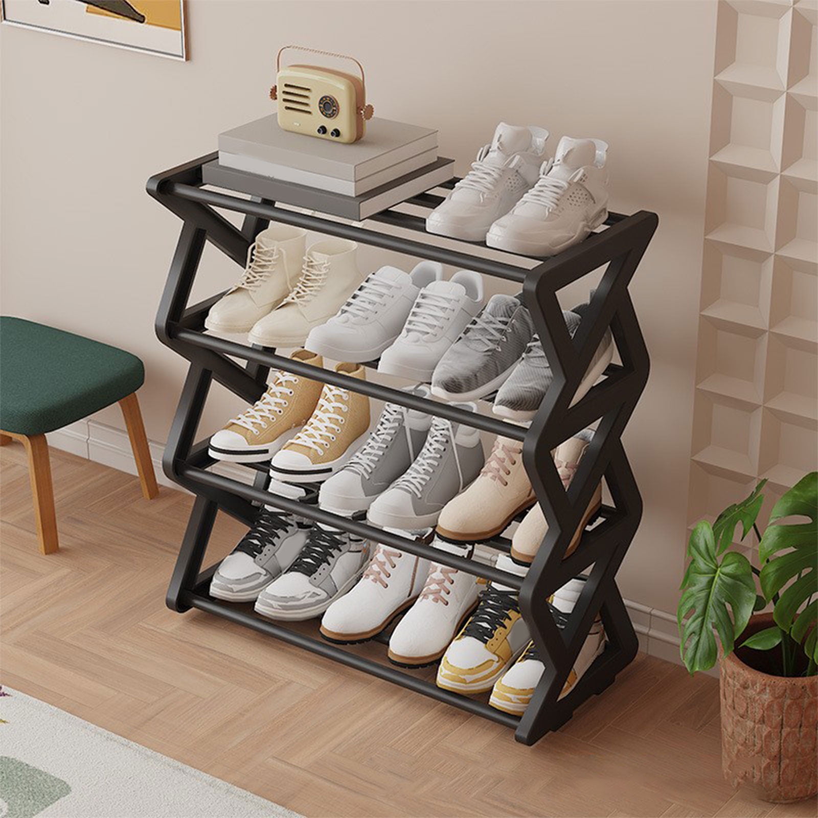 4 Tier Shoe Rack Entryway with Widen Layer Stronger Load-Bearing ...