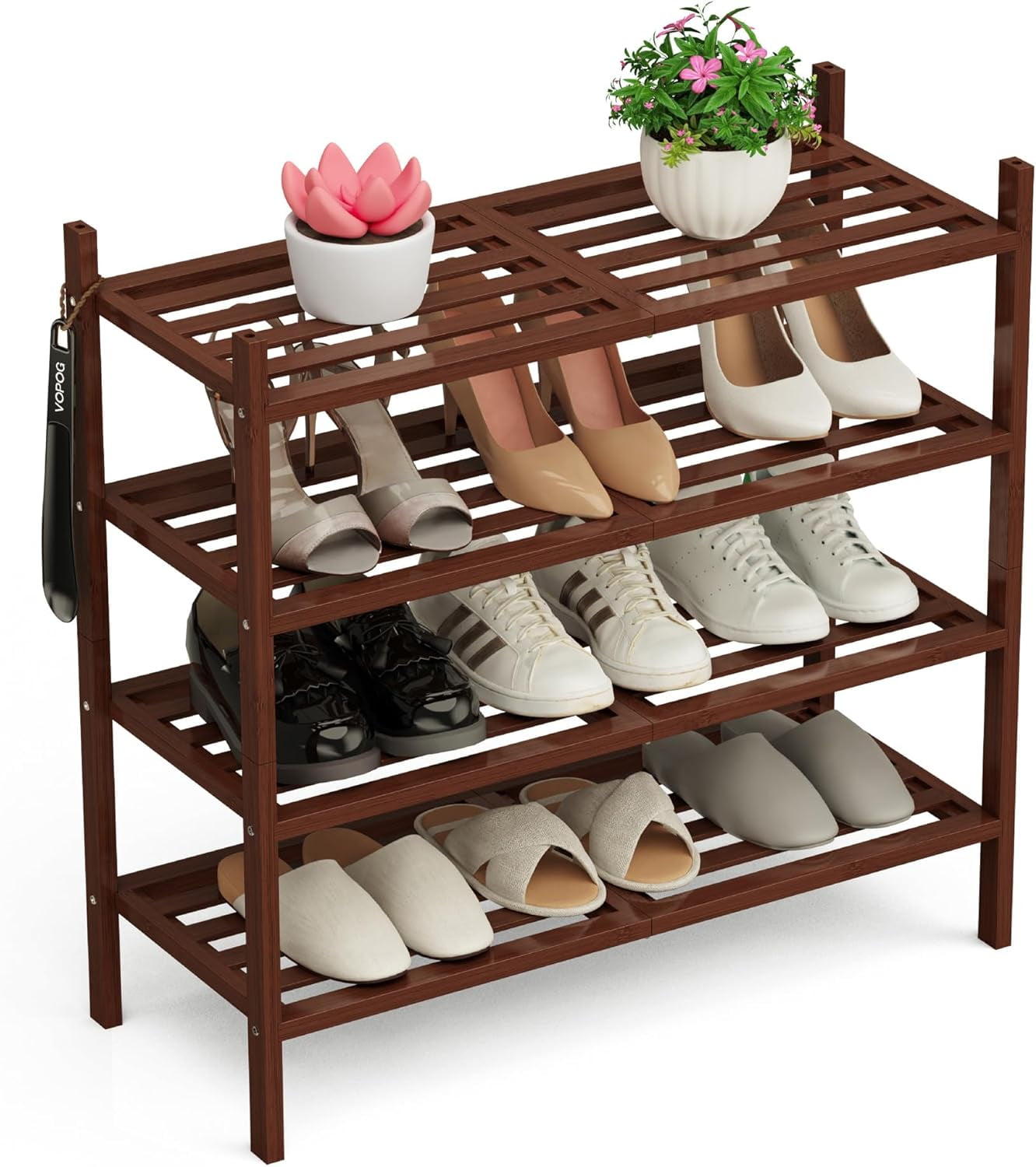 4 Tier Shoe Rack for Front Door Entrance with Shoe Horn, Stackable ...