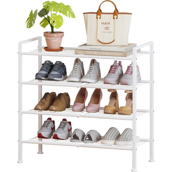 4-Tier Shoe Rack,Metal White Shoe Storage Organizer Shelf for Closet ...