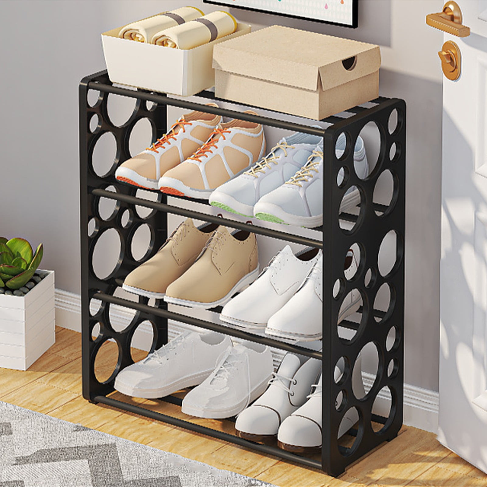 4-Tier Shoe Rack Organizer Metal Storage Shelves for Bedroom Entryway ...