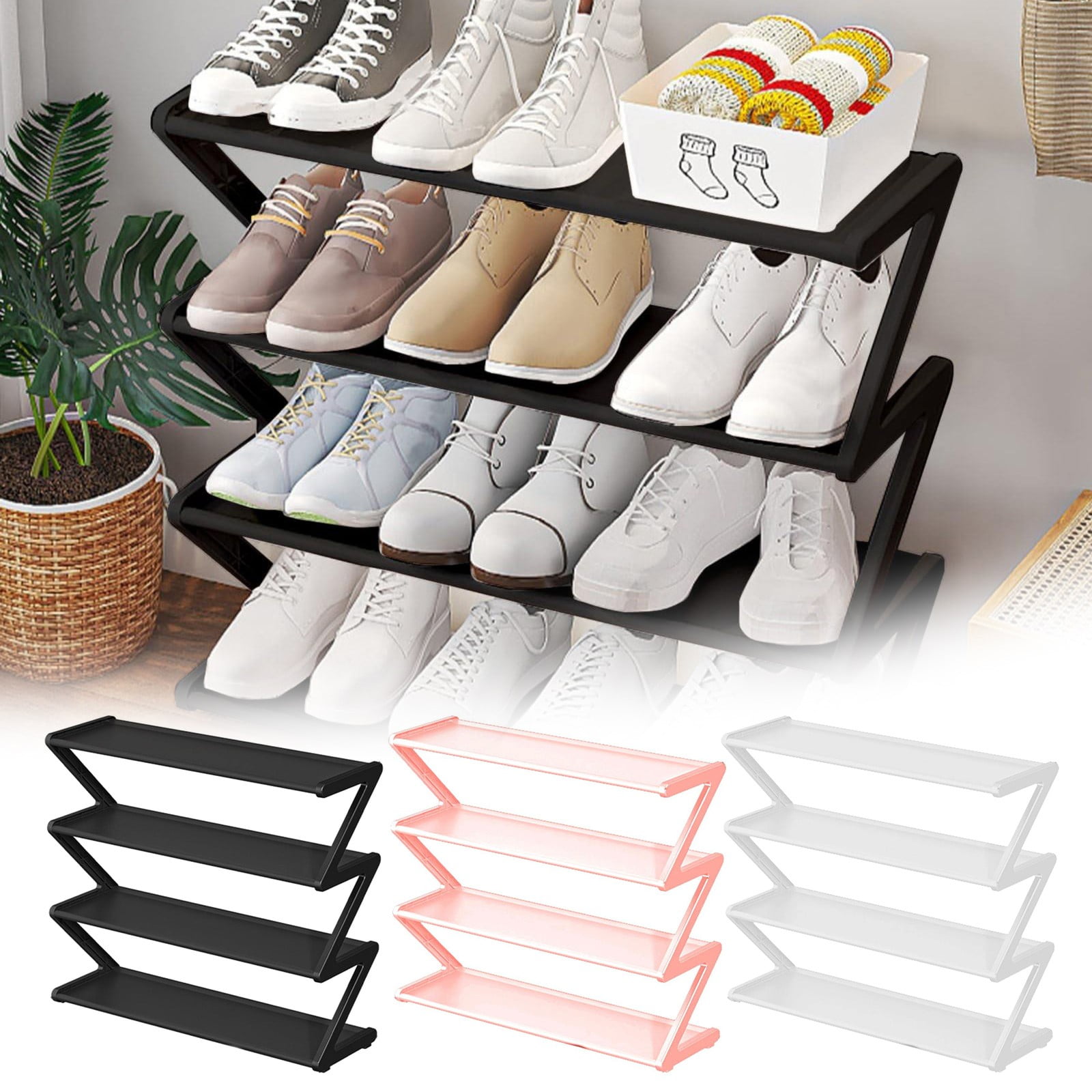 4-Tier Shoe Rack Organizer, Shoe Storage Rack for Entrance, Z Shaped ...