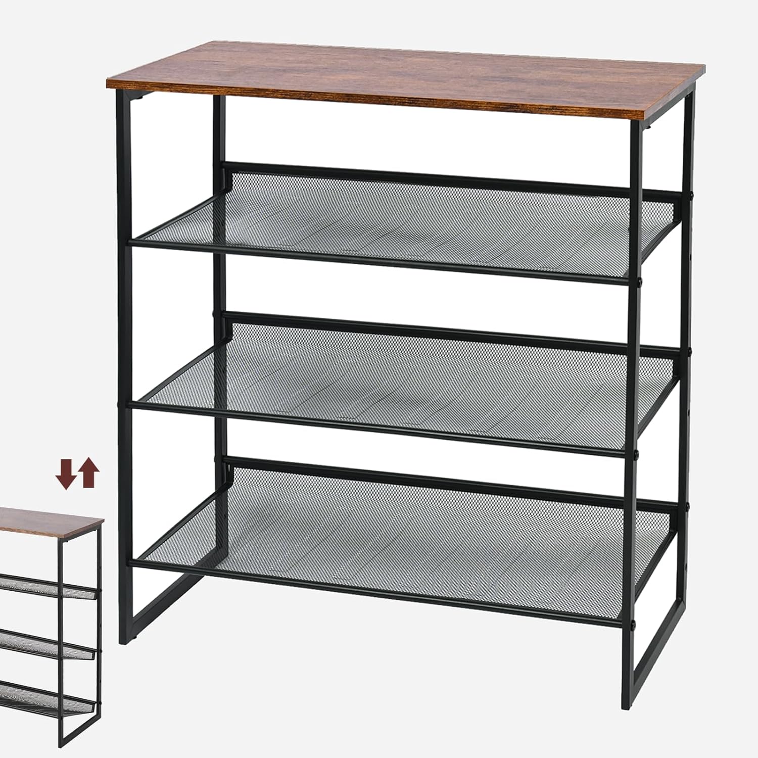 4-Tier Shoe Rack, Tilting Adjustable Freestanding Shoe Organizer ...