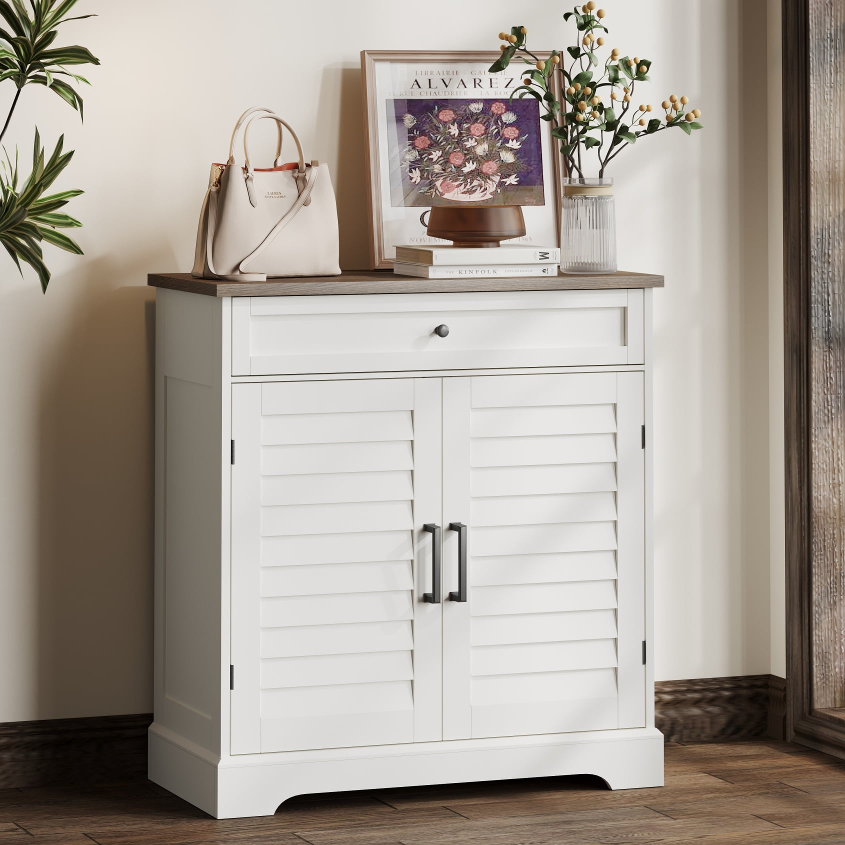 4-Tier Shoe Storage Cabinet, Freestanding Entryway Storage Organizer ...
