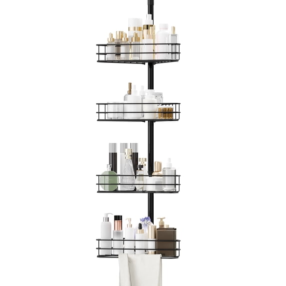 4-Tier Shower Caddy Organizer, Adjustable Tension Pole Shelves with ...