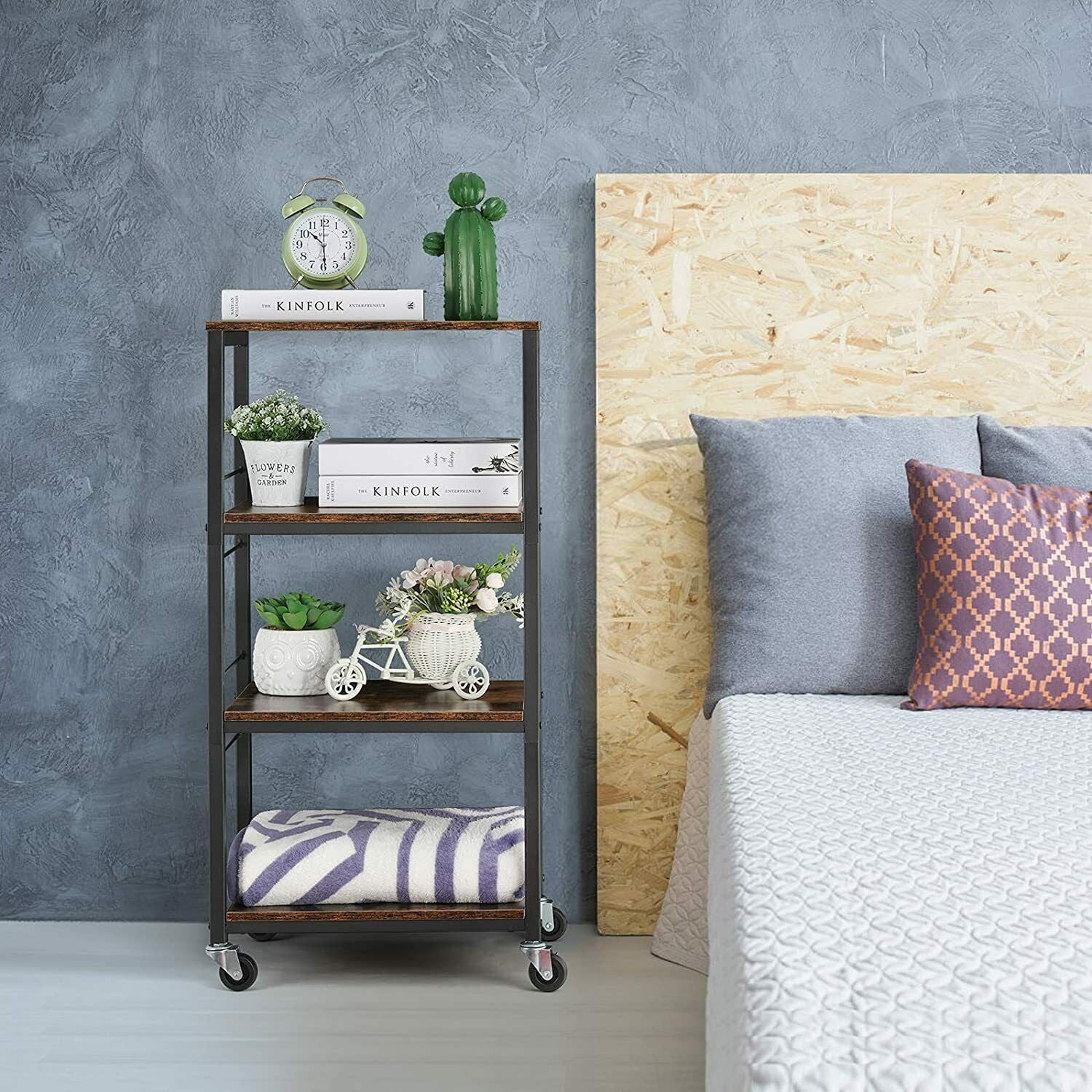 Free Shipping! Oumilen 4 Tier Brown Side Table Organizer Cart with ...