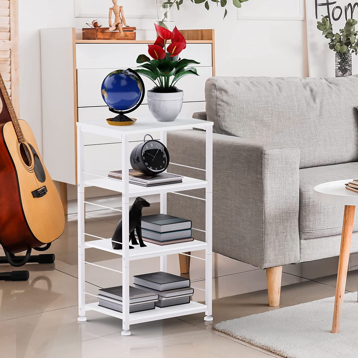 4 Tier Side Table Organizer Cart with 4 Wheels White - Walmart.com