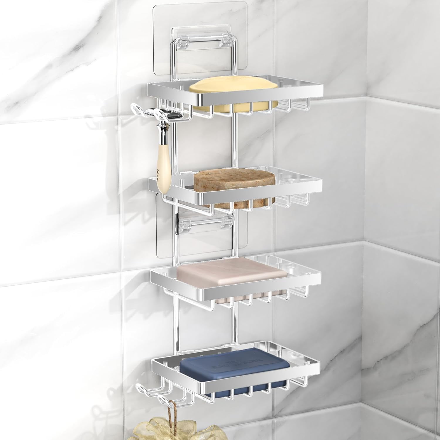 4 Tier Silver Soap Dish for Shower Wall, No Drilling, 304 Rustproof ...