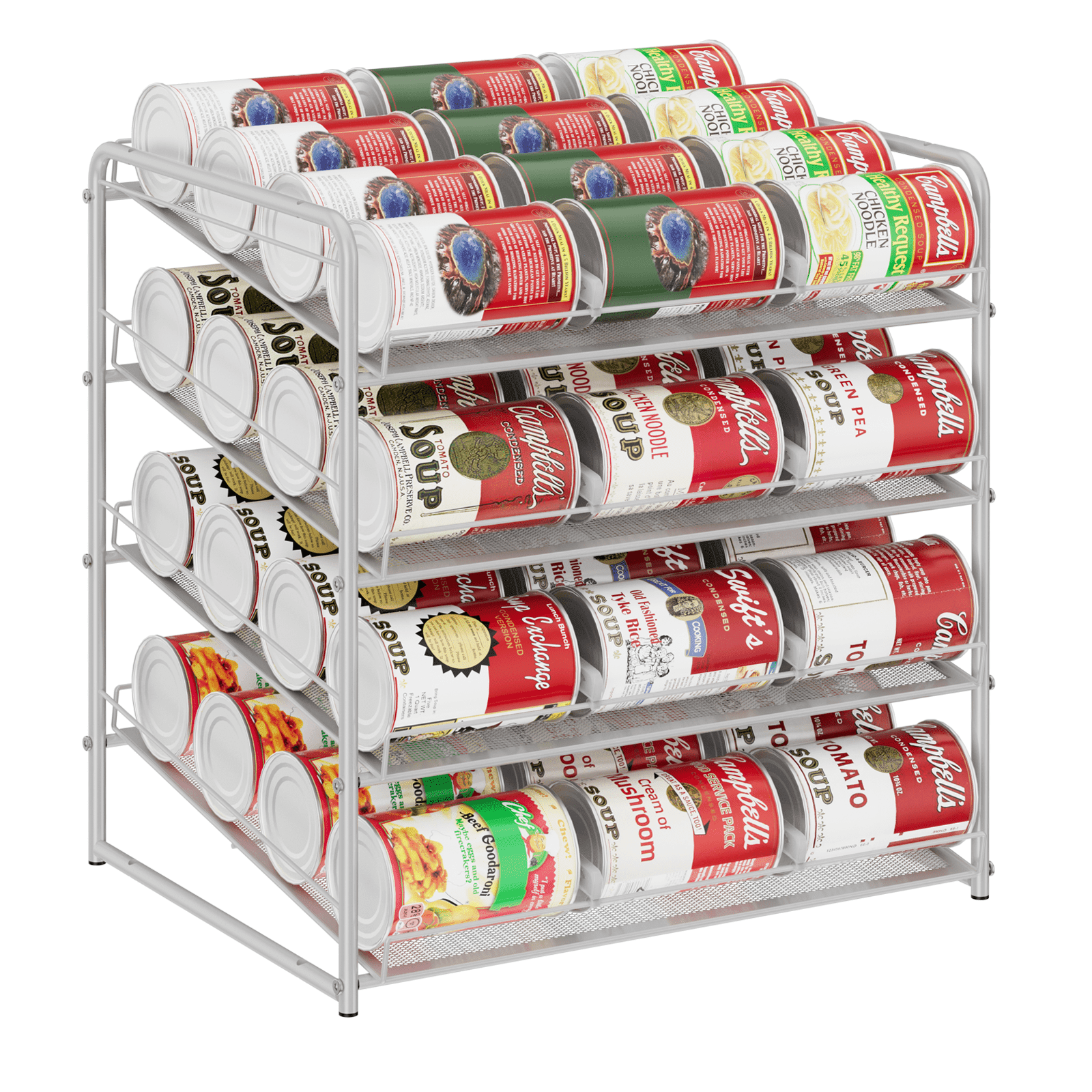 4-Tier Silver Wire Can Organizer Rack – Stackable Pantry Storage for ...