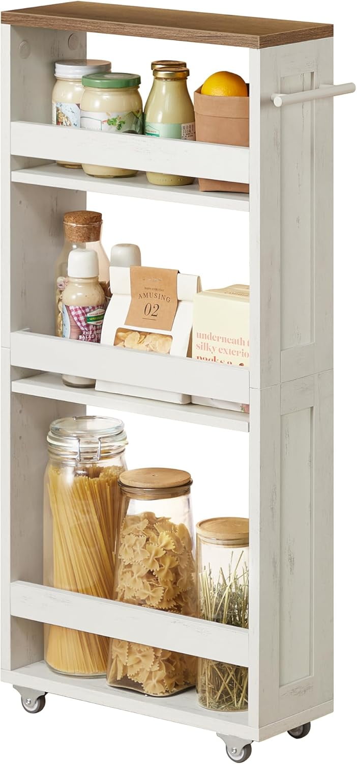 4-Tier Slide-Out Storage Cart, Slim Kitchen Cart for Small Spaces, with ...