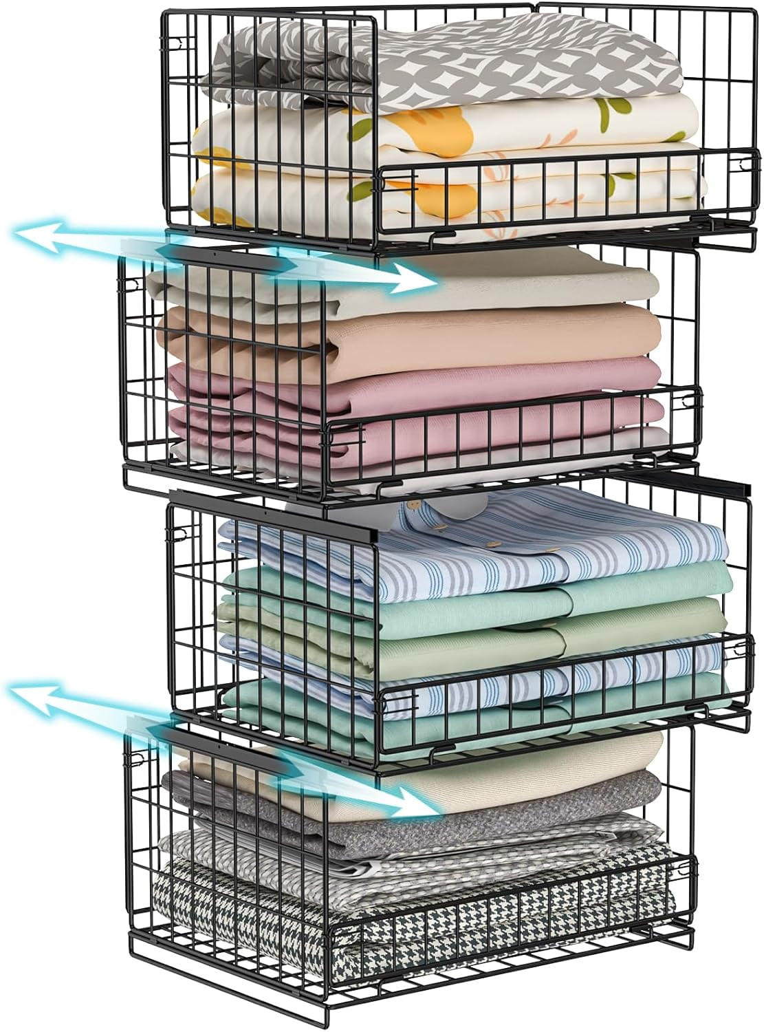 4-Tier Sliding Closet Organizers and Storage Shelves, Stackable Closet ...
