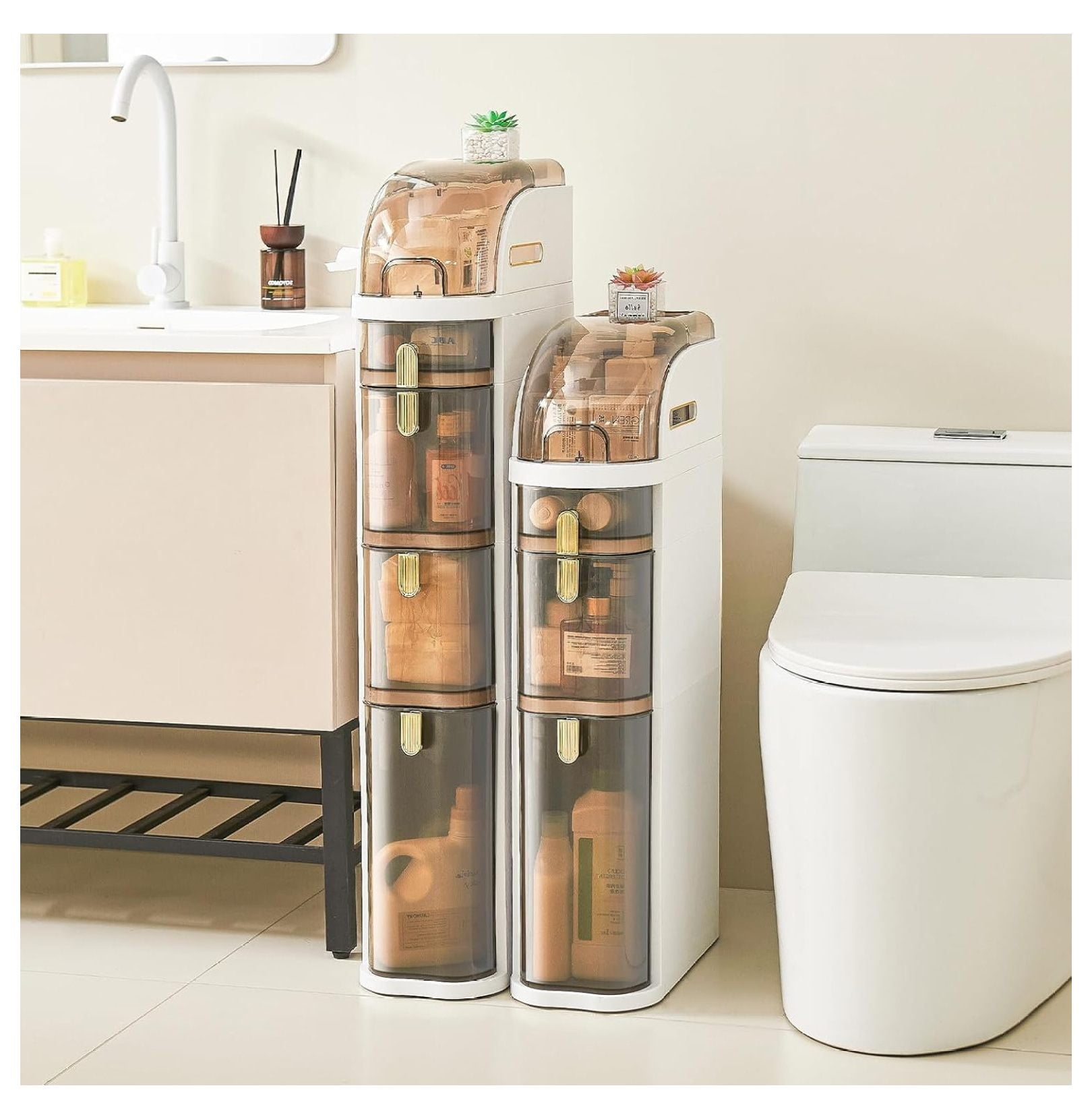 4-Tier Slim Bathroom Storage Cabinet – 7.1" Narrow Tall Storage Cabinet ...