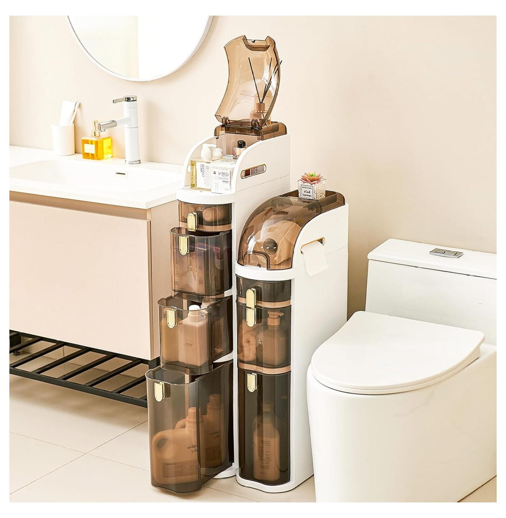 4-Tier Slim Bathroom Storage Cabinet – 7.1" Narrow Tall Storage Cabinet ...