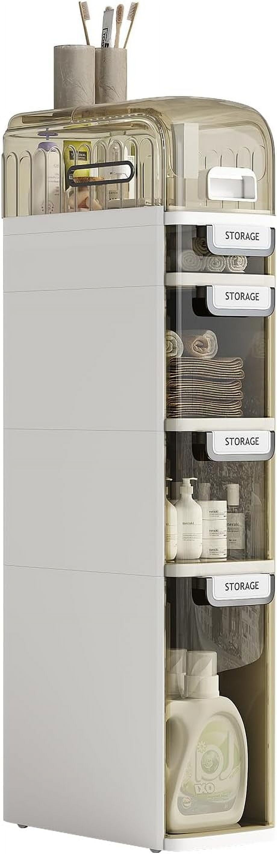 4 Tier Slim Bathroom Storage Cabinet, Narrow Organizer with Wheels and ...