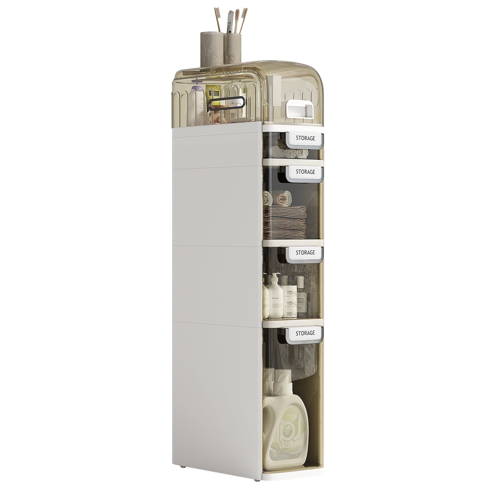 4-Tier Slim Bathroom Storage Cabinet - Narrow Waterproof Floor Cabinet ...