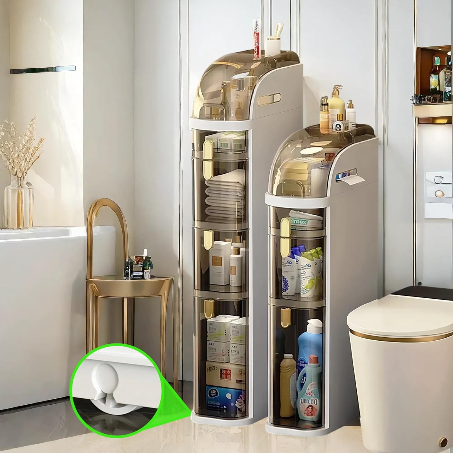 4-Tier Slim Bathroom Storage Cabinet, Waterproof Narrow Floor Cabinet ...