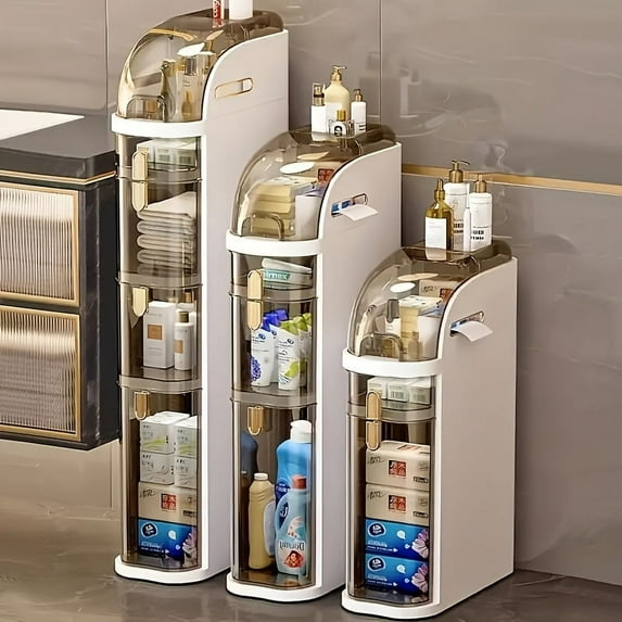 4-Tier Slim Bathroom Storage Cabinet - Waterproof Plastic Drawer ...