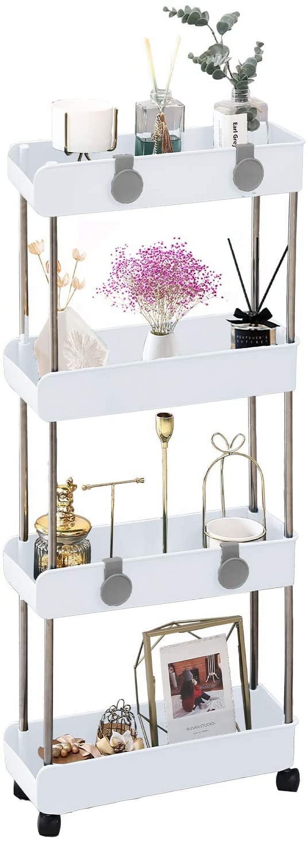 4-Tier Slim Mobile Shelving Unit on Wheels, Slide Out Rolling Bathroom ...