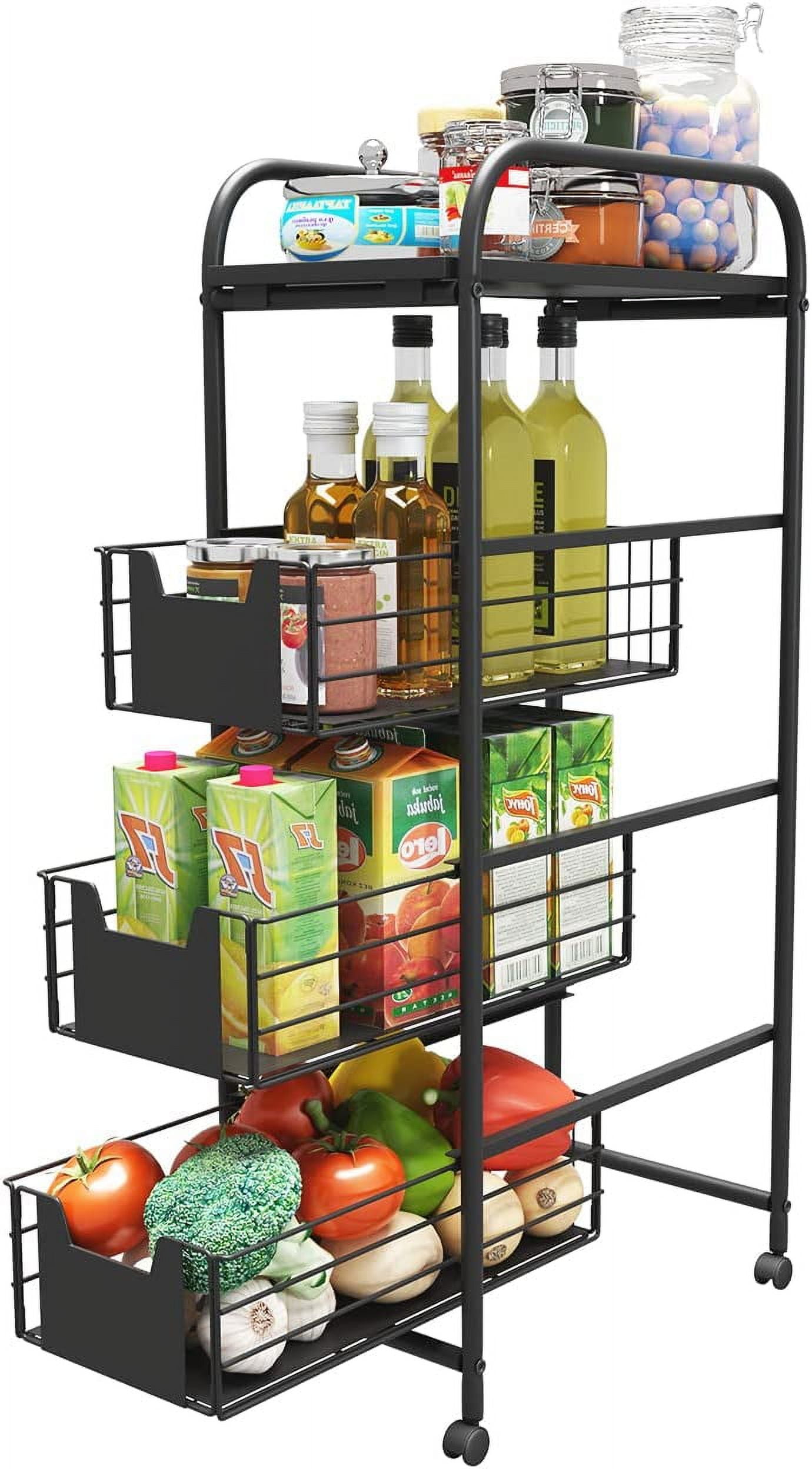 4 Tier Slim Rolling Cart with Drawers Pull-Out Design Corner Storage ...