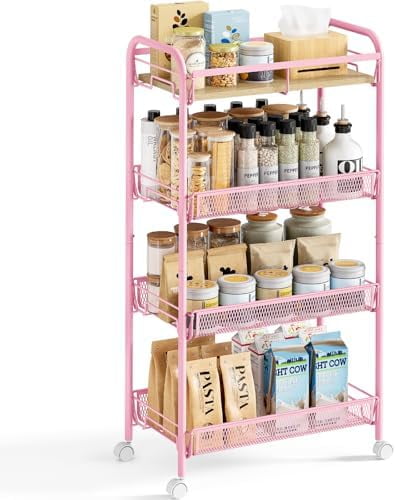 4-Tier Slim Rolling Cart,Metal Utility Cart,Slide Out Storage Cart with ...