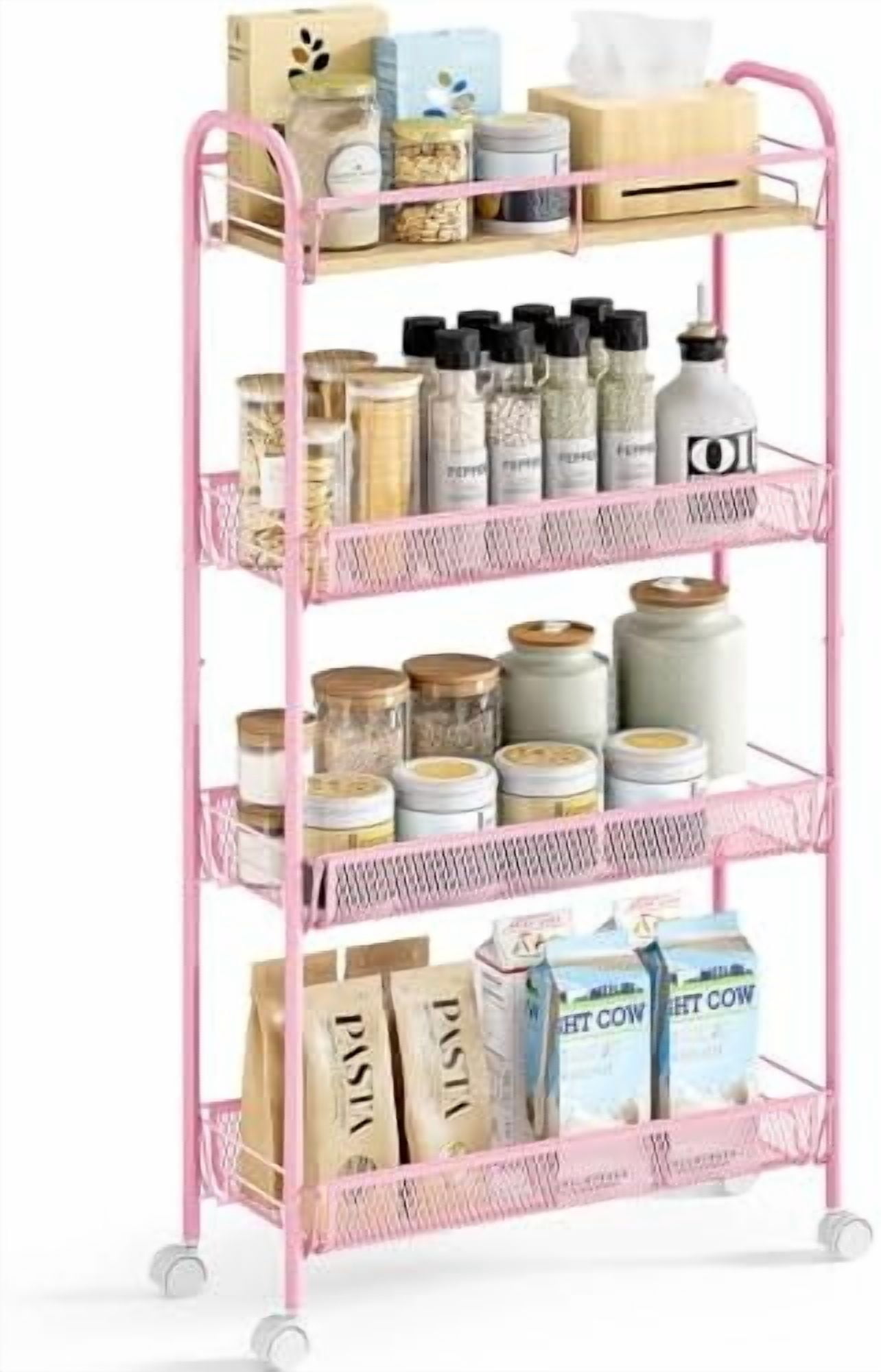 4-Tier Slim Rolling Cart,Metal Utility Cart,Slide Out Storage Cart with ...