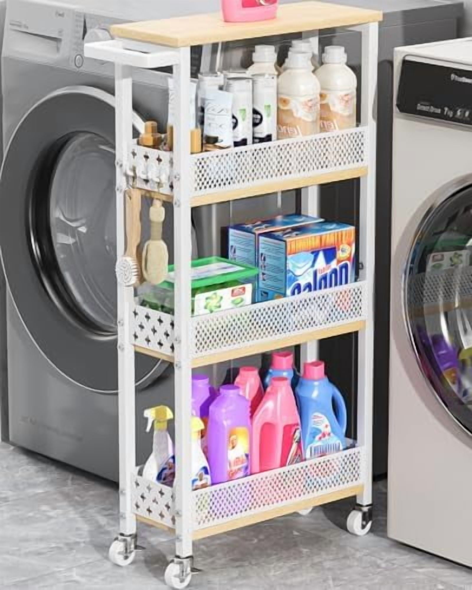 4-Tier Slim Rolling Storage Cart for Kitchen Bathroom Organizer, Mobile ...