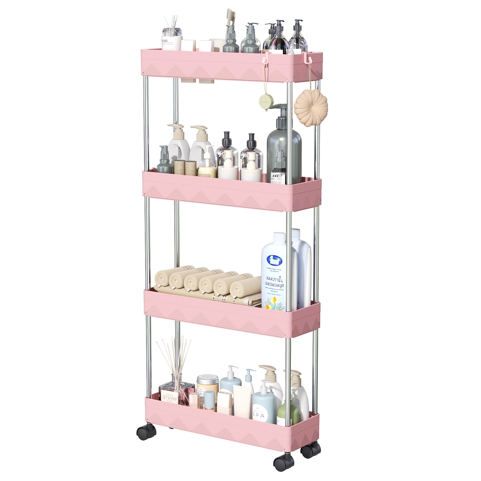 4 Tier Slim Rolling Storage Cart, Slim Cart Bathroom Storage Organizer ...