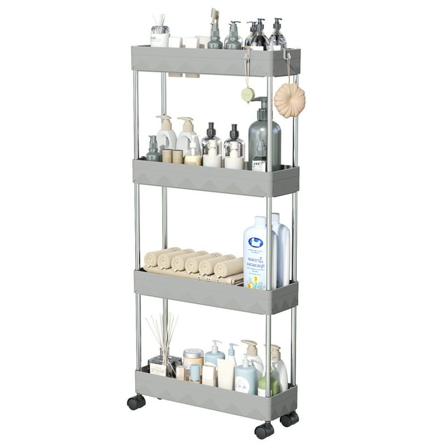 4 Tier Slim Rolling Storage Cart, Slim Cart Bathroom Storage Organizer ...