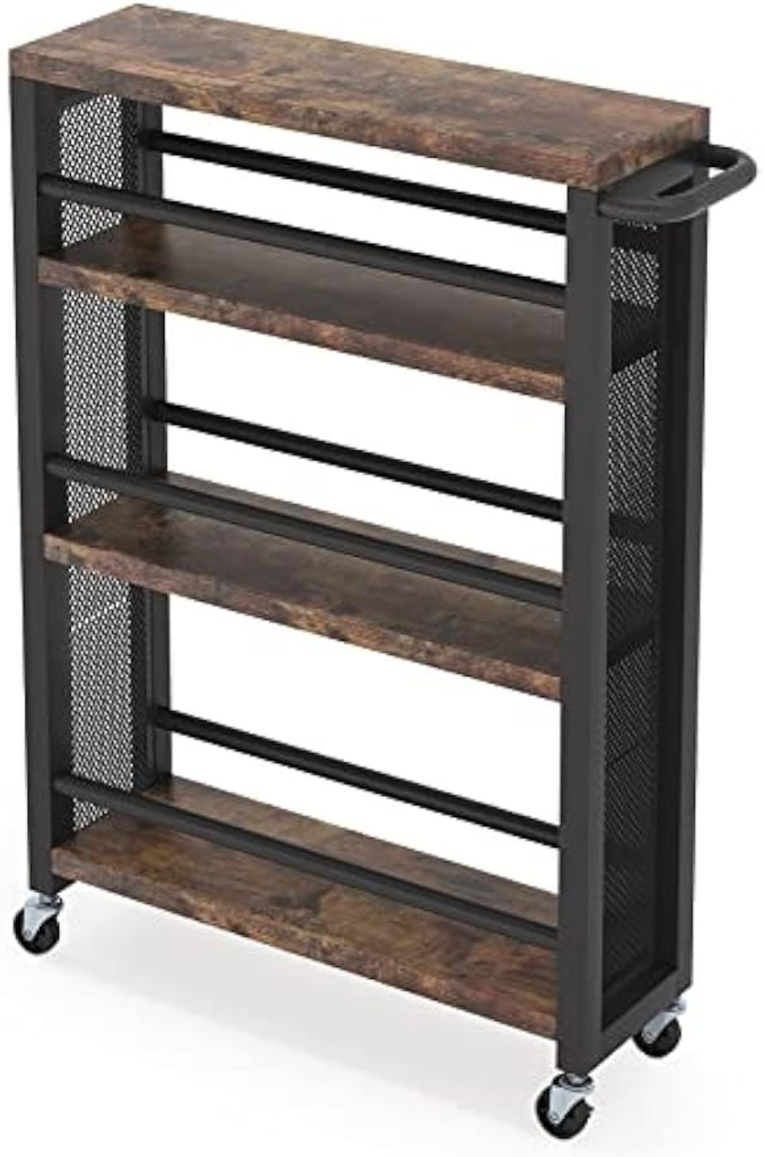 4-Tier Slim Rolling Storage Cart with Handle, Narrow Utility Trolley ...
