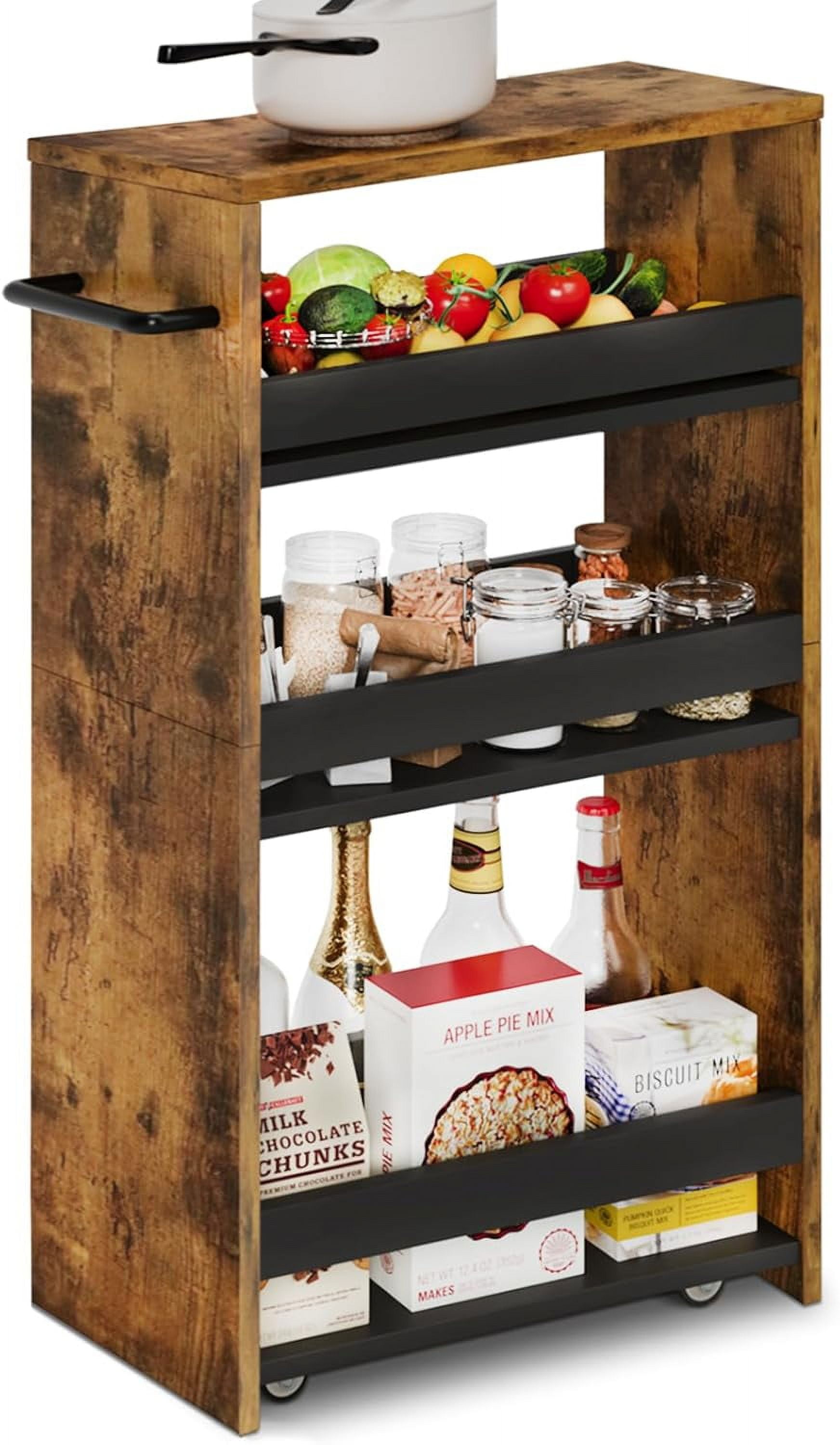 4 Tier Slim Storage Cart with Handle, Slide Out Storage Rolling Utility ...