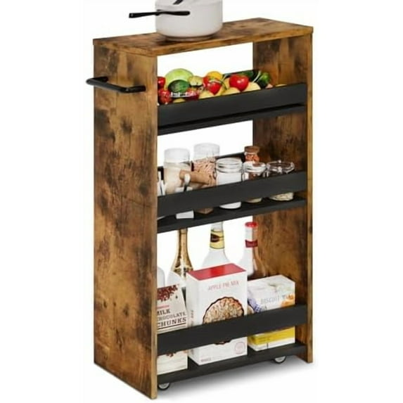 4 Tier Slim Storage Cart with Handle, Slide Out Storage Rolling Utility ...