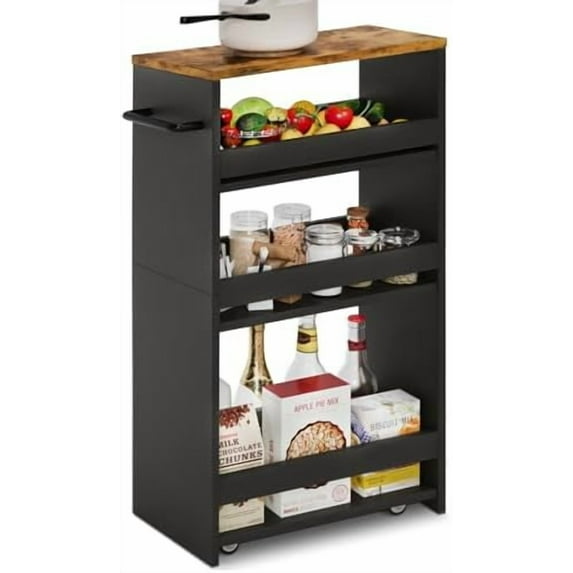 4 Tier Slim Storage Cart with Handle, Slide Out Storage Rolling Utility ...