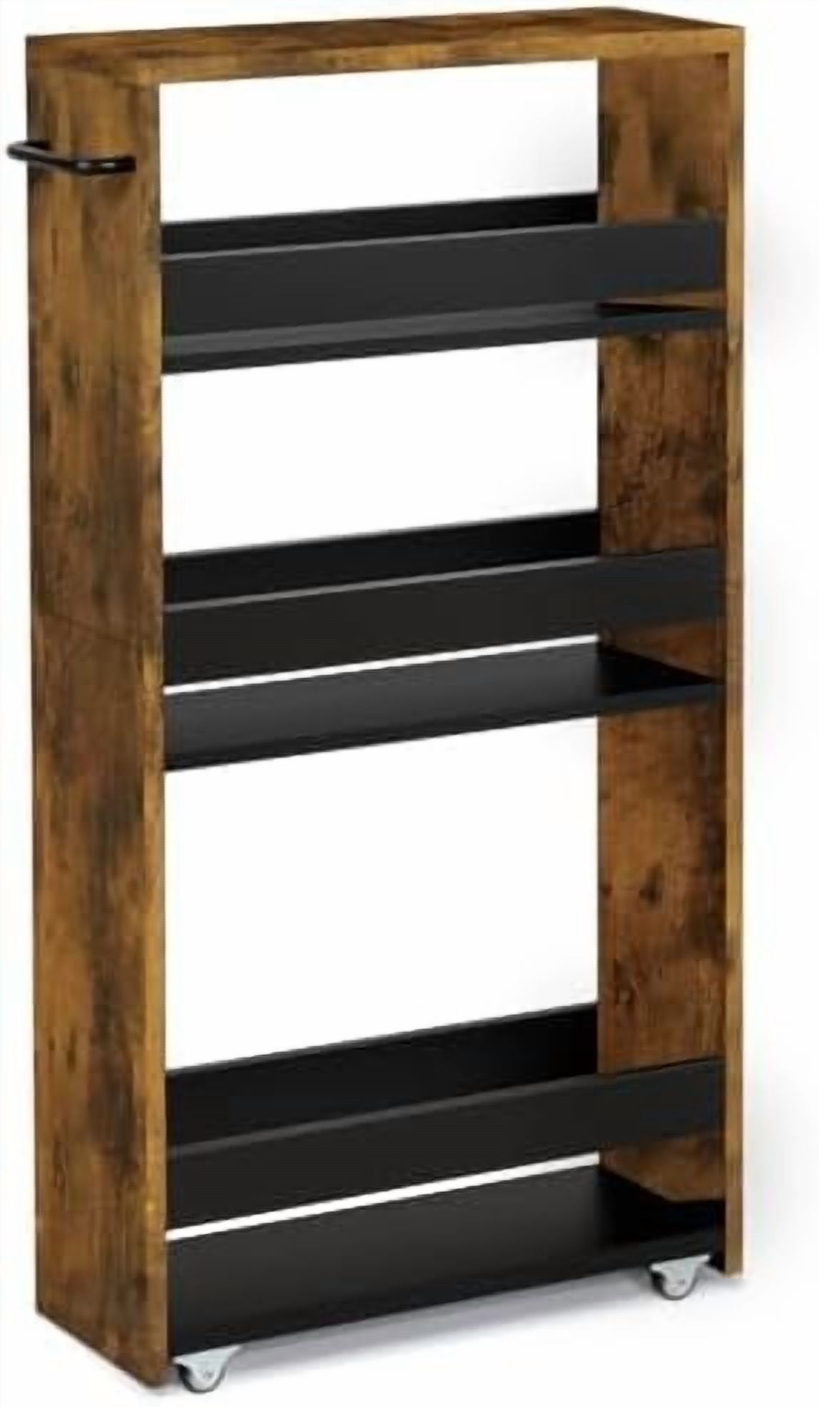 4 Tier Slim Storage Cart with Handle, Slide Out Storage Rolling Utility ...