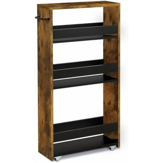4 Tier Slim Storage Cart with Handle, Slide Out Storage Rolling Utility ...