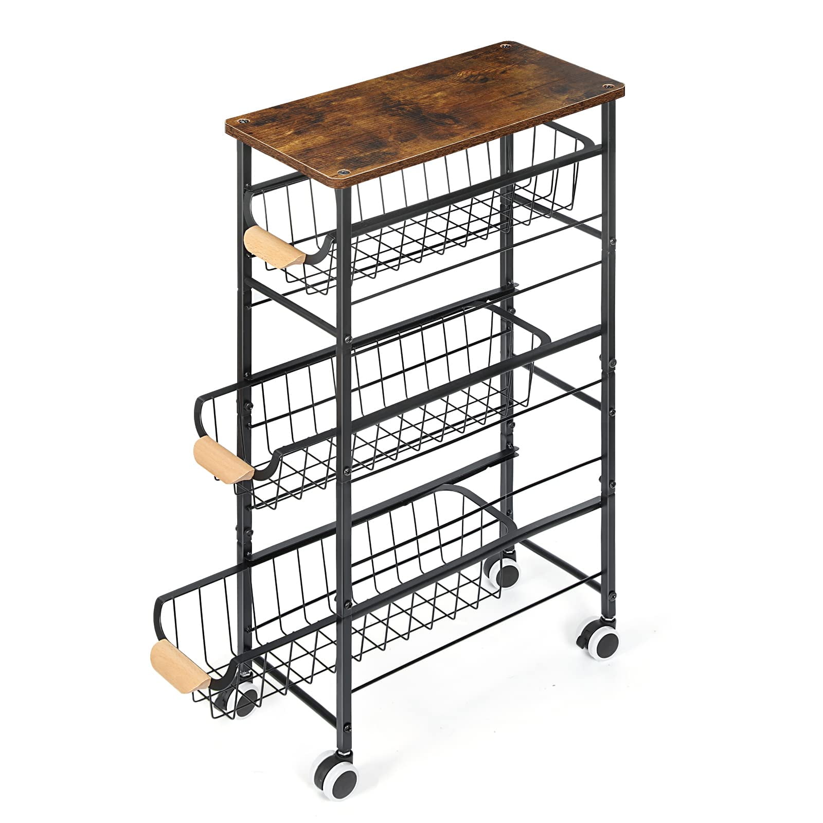 4-Tier Slim Storage Cart, Kitchen Rolling Utility Cart Organizer ...