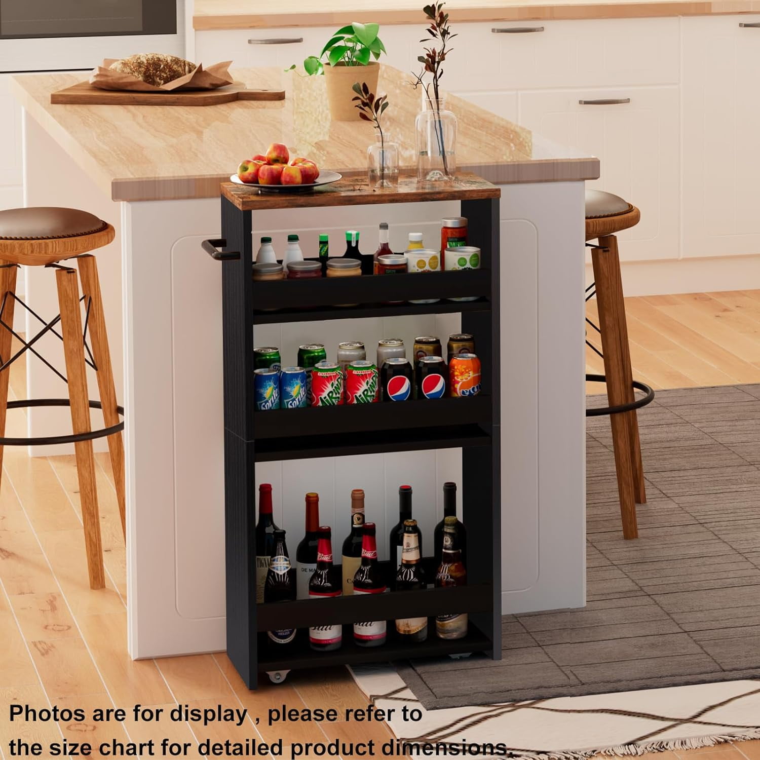 4 Tier Slim Storage Cart with Handle, Small Kitchen Cart for Narrow ...