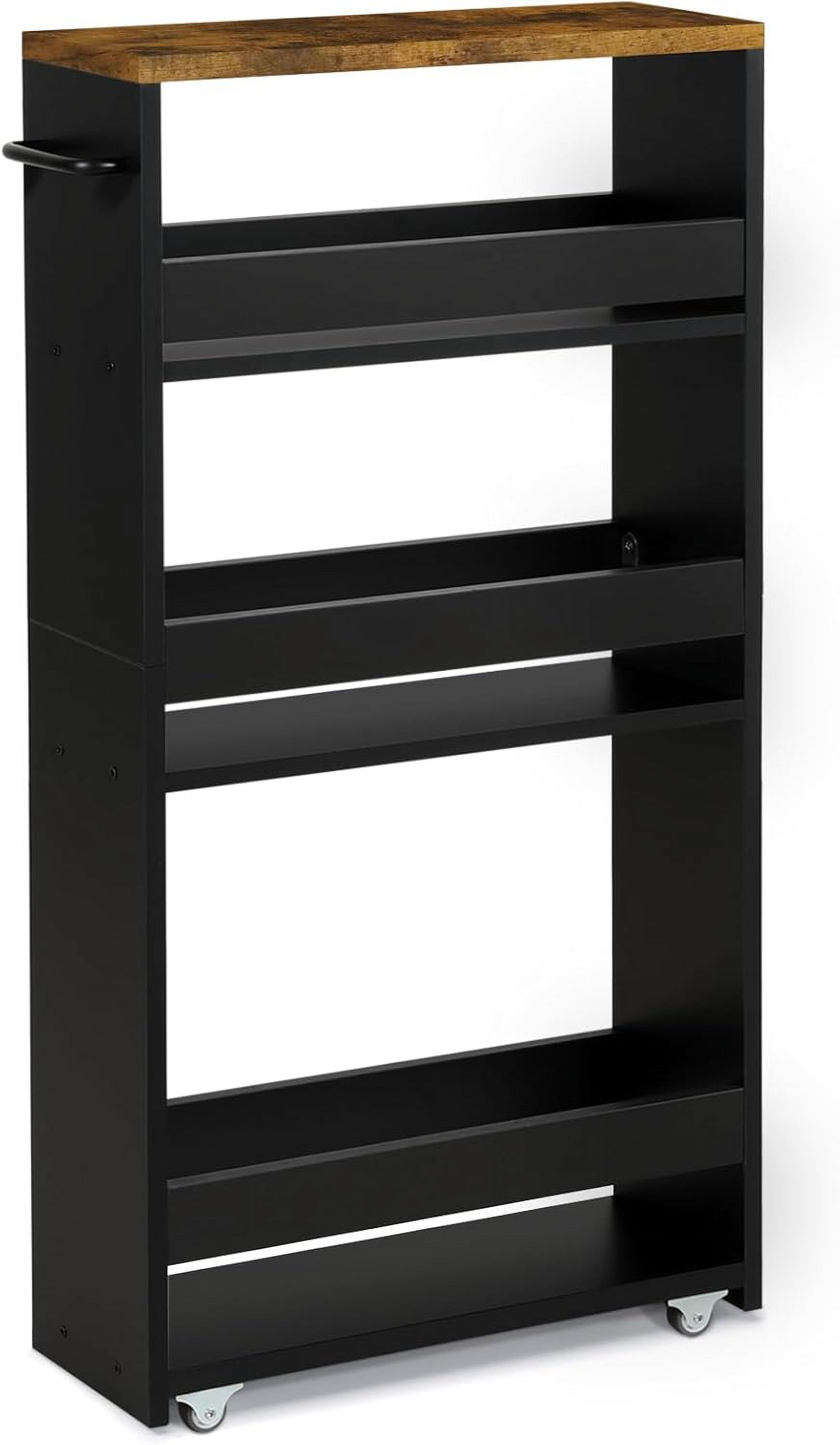 4 Tier Slim Storage Cart with Handle, Small Kitchen Cart for Narrow ...