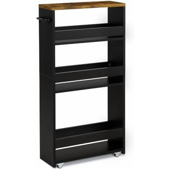 4 Tier Slim Storage Cart with Handle, Small Kitchen Cart for Narrow ...