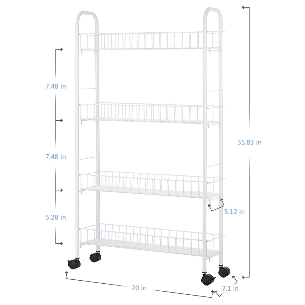 4 Tier Slim Storage Rack, Kitchen Gap Shelf with Wheels Storage Basket ...