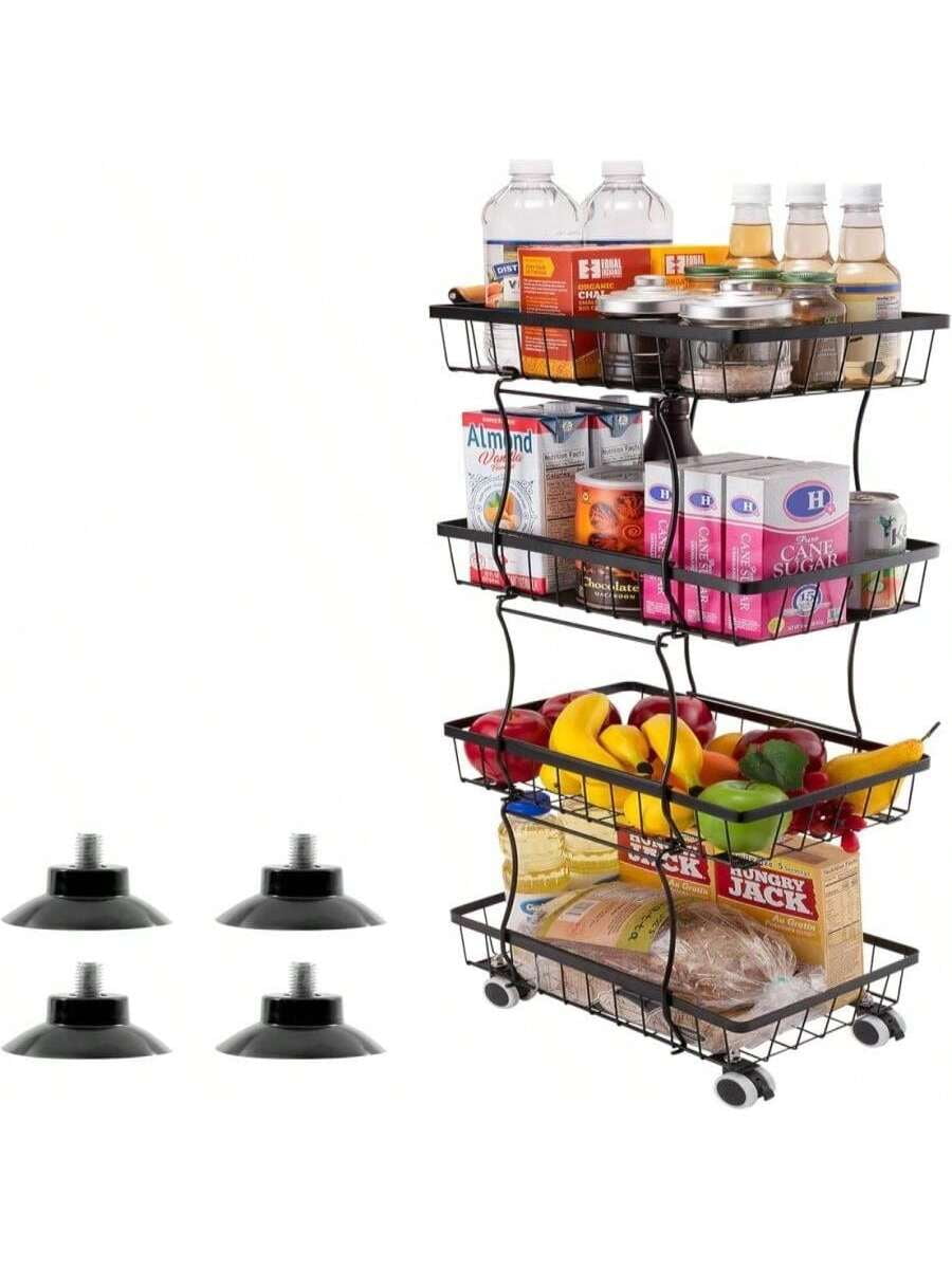 4-Tier Slim Wire Rack, Convertible Rolling Shelf for Kitchen, Bathroom ...