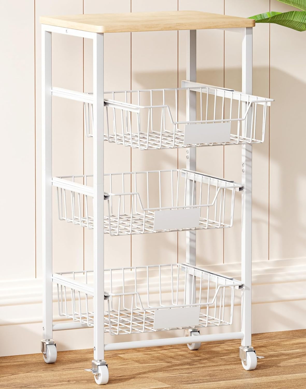 4-Tier Small Kitchen Storage Cart on Wheels with Pull-Out Drawers ...