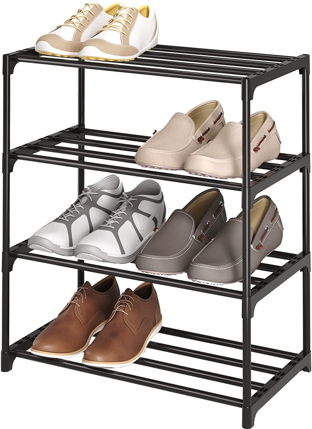 4-Tier Small Shoe Rack, Metal Stackable Kids Shoe Shelf Storage ...